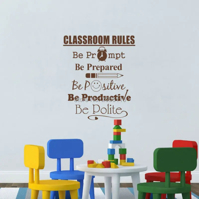 Art Calligraphy Classroom Rules Wall Stickers Be Prompt Vinyl Lettering ...