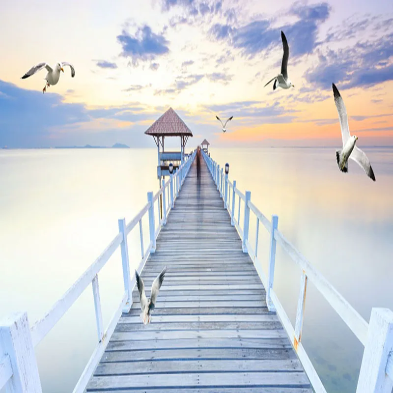 Egyéni Bármilyen Méretű Falfestmény Háttérkép Modern Naplemente Fa Híd ...