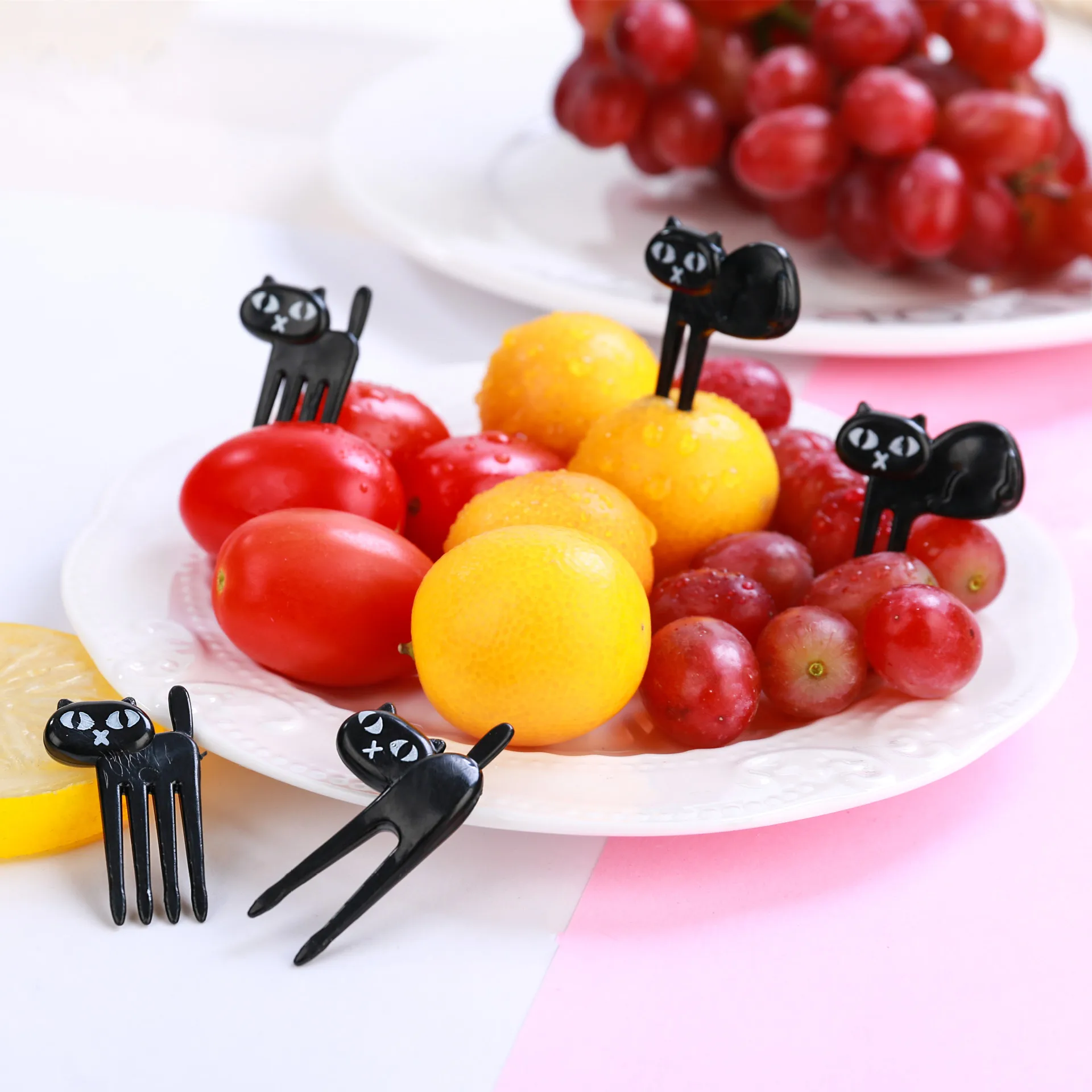 6 unids/set gato negro fruta Forks snacks postres tenedores comida ...