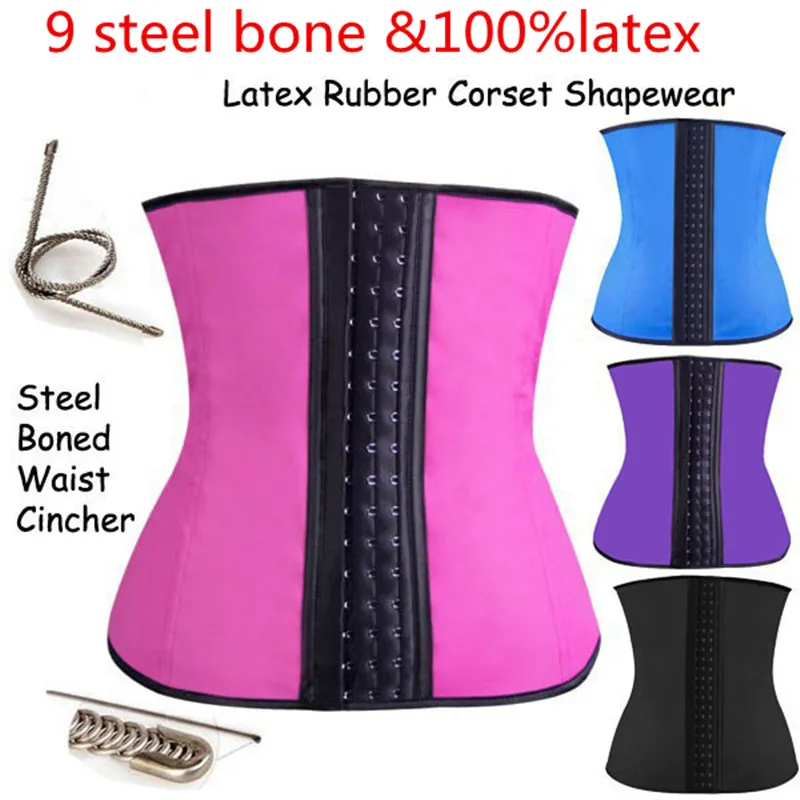 Aj2238 Comeondear Bodyshaper 9 Steel Bones Latex Corsets Zipper Waist
