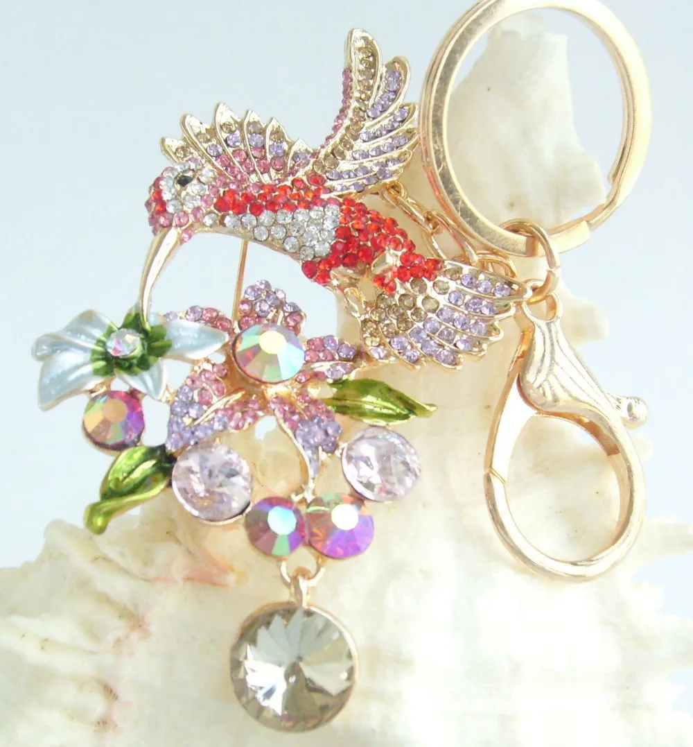 3.54" Unique Bird Hummingbird Keychain Multicolor Austrian Crystal ...