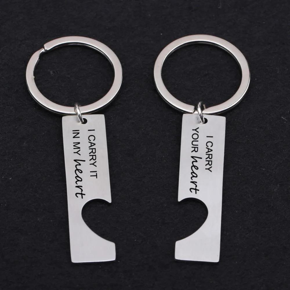 half heart split Heart keyring engraved keychain couples boyfriend ...