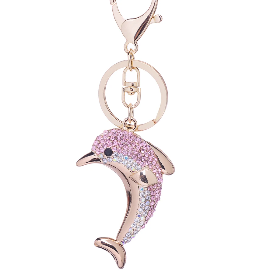 Novelty Trinket Full Rhinestone Dolphin Keychains Crystal Bag Keyring ...