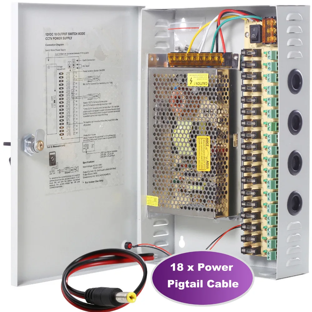 18ch Channel Power Supply Box Ptc Fuse Cctv Camera Distribution Dc12v ...