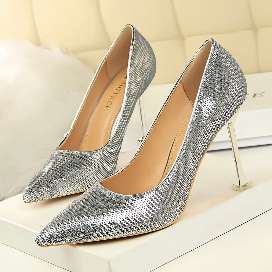 Chaussures de mariée à paillettes argentées pour femmes, stylistes ...