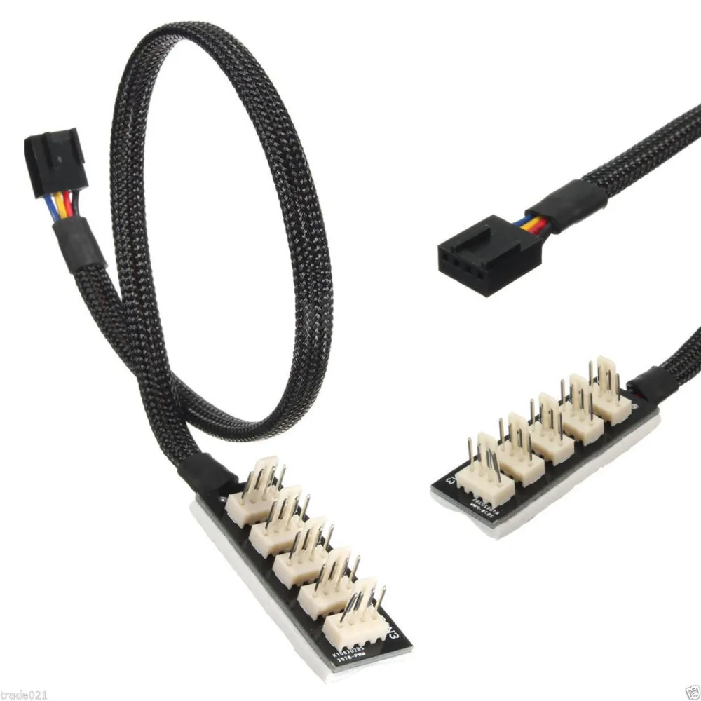 PC Cooler Cooling Fan Power Cable 1 Female to 5 Male 4Pin Socket 5 Port ...