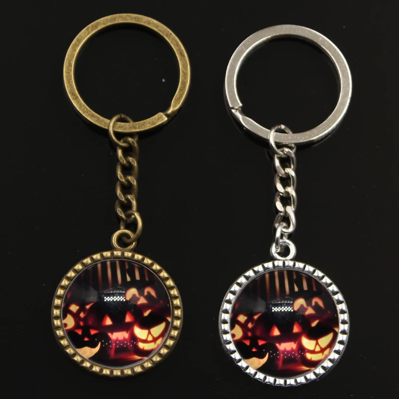 New Keychain Jewelry with Silver Plated Halloween pumpkin light Glass ...