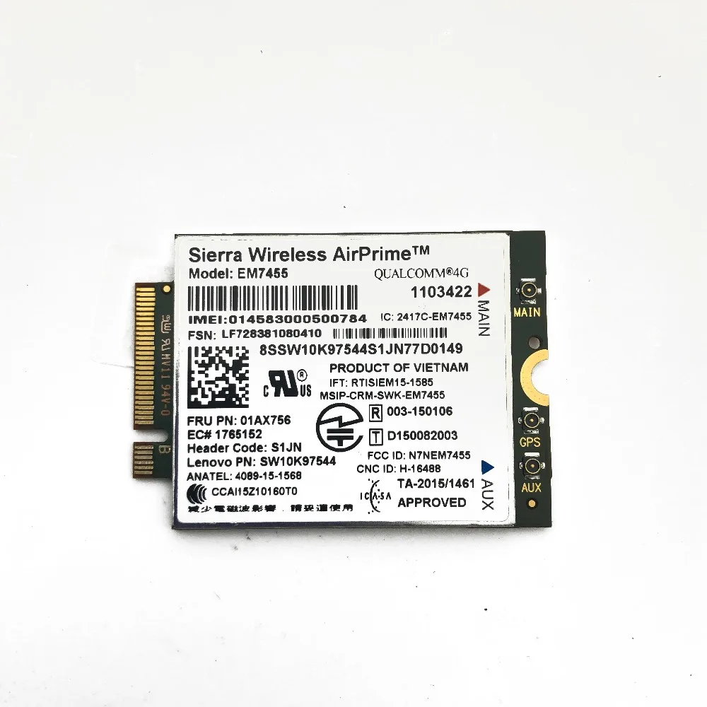 4G LTE WWAN Card Sierra Wireless Airprime EM7455 GOBI6000 FRU:01AX756 ...