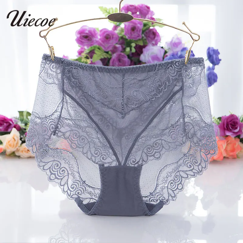 UIECOE Underwear Womens Sexy Lace Transparent Panties Seamless Cotton Breathable Panty Hollow ...