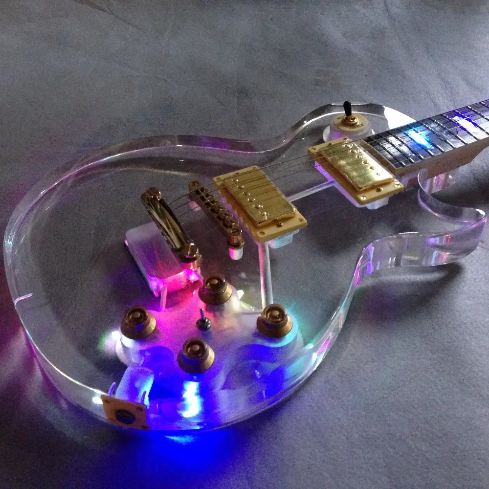 7 color Led lights on Acrylic crystal body Custom Lp electric guitar ...