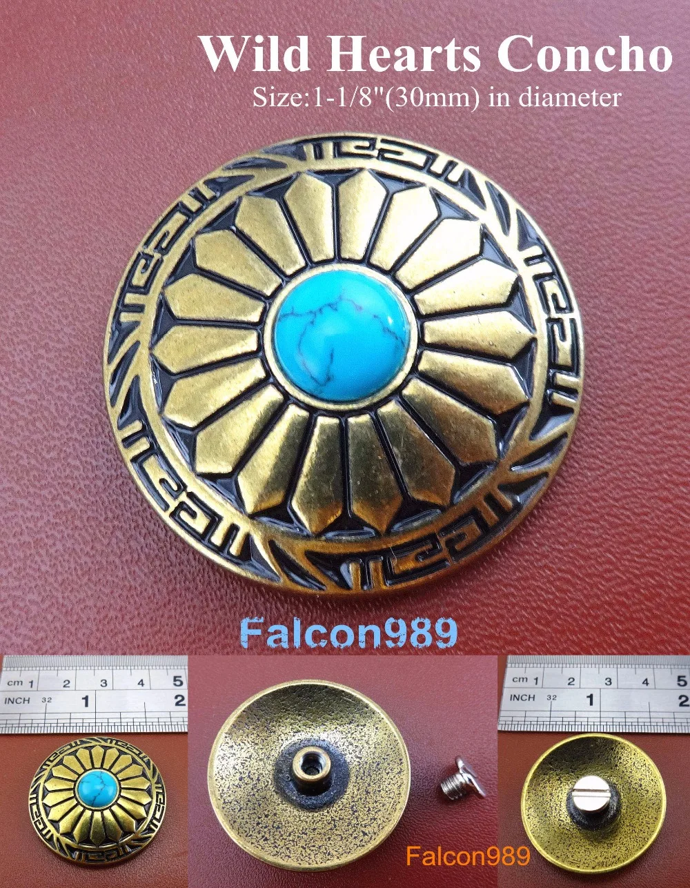 KB307-6pcs-Antique-Bronze-1-1-8-Wild-Hearts-Conchos-Turquoise-Stone ...