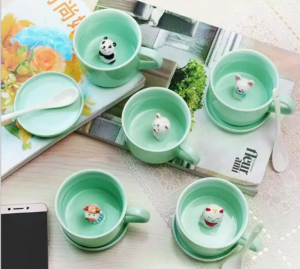 Tazas creativas de cerámica de dibujos animados, taza de té con leche y ...