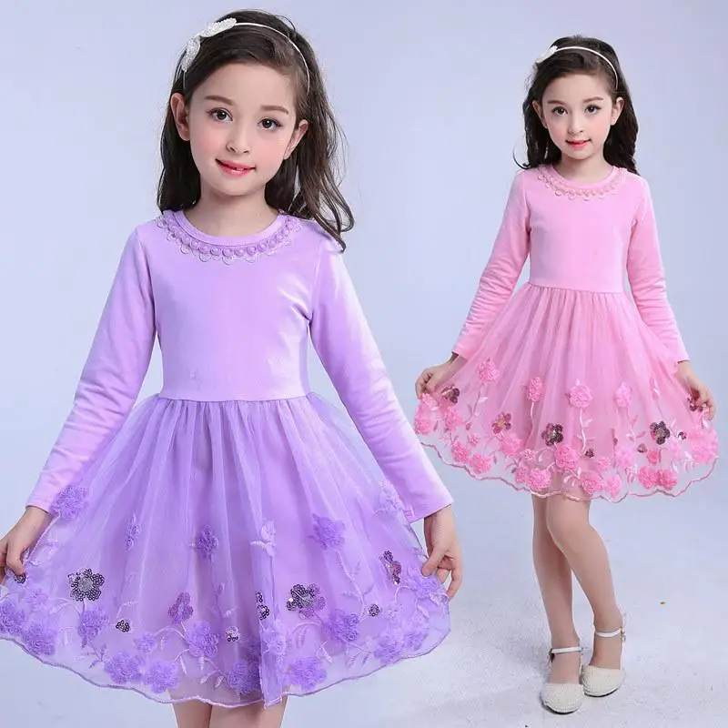 2017 New Girls Dresses Pink Violet Long Sleeve Kids Dresses for Girls ...