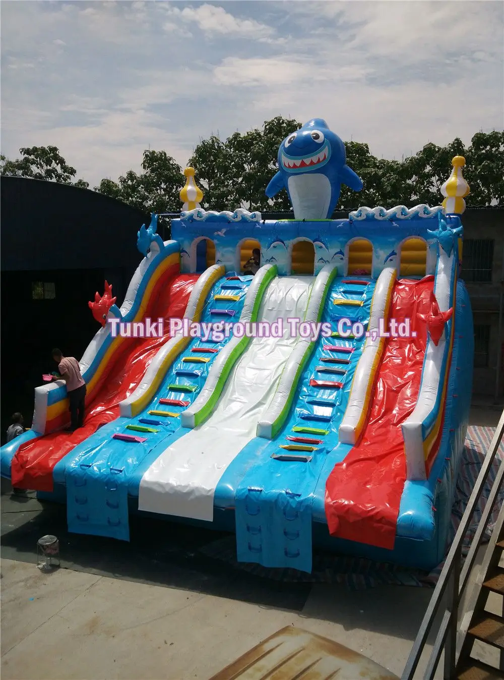 5 Lanes Giant Water Slide Commercial Bouncy Slides Long Big Inflatable ...