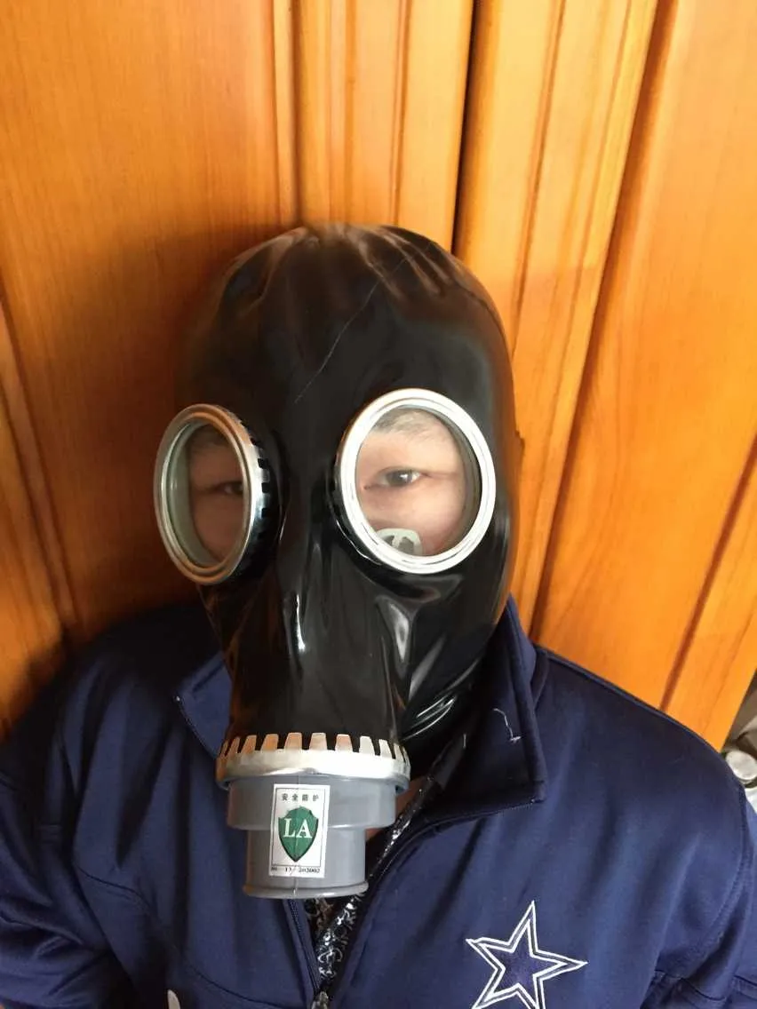 100% Natural Latex FULL RUBBER GASMASK SM Suffocation Mask Hood ...
