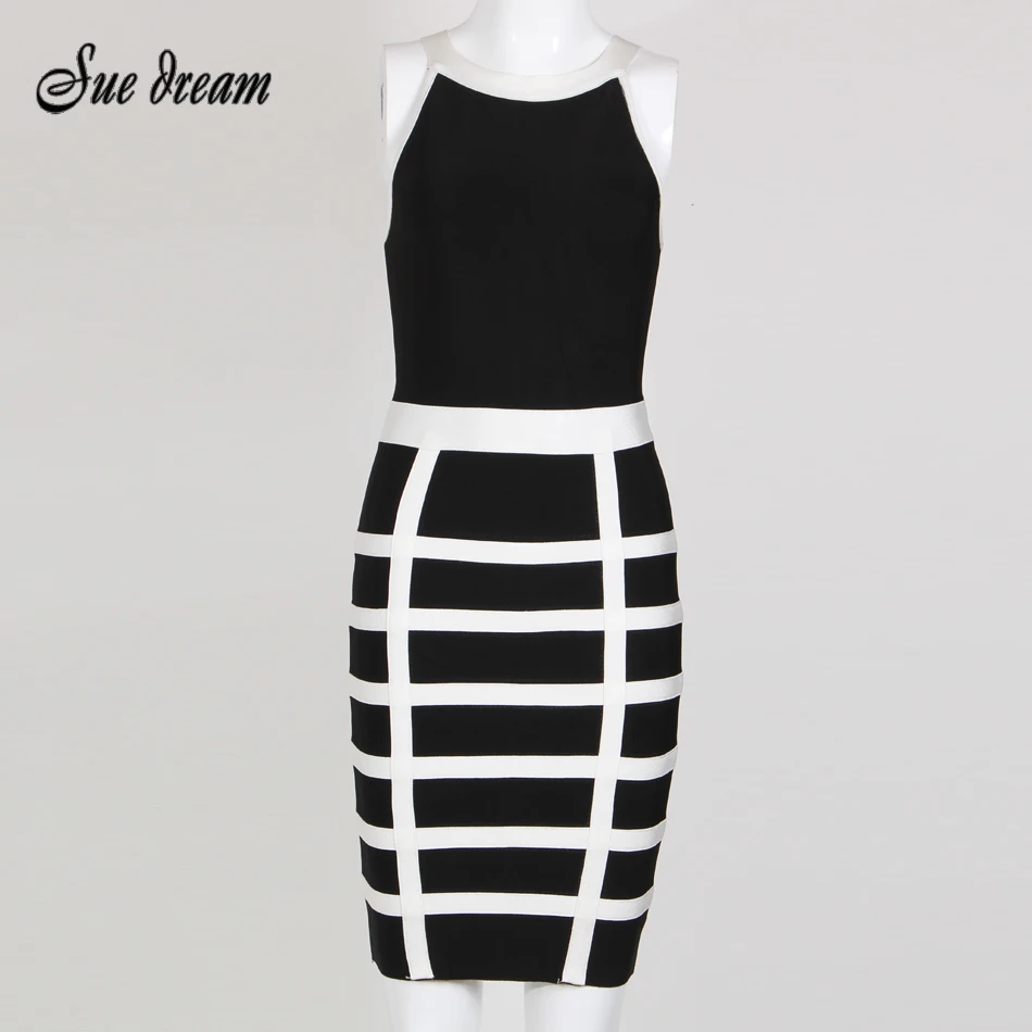 2017 Summer New Women Fashion Sleeveless O Neck Bandage Dress Sexy Bodycon Striped Celebrity