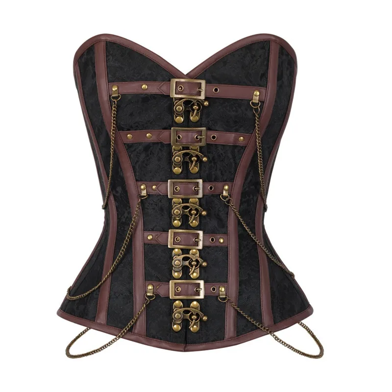 Vintage Gothic Clothing Corset Womens Lace Up Brown 12 Steel Boned
