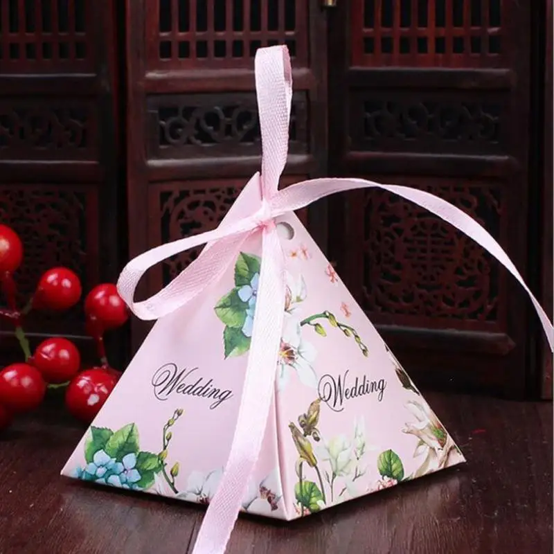 5pcs/lot Triangle Candy Box with Ribbon Card Cardboard Party Supplies ...