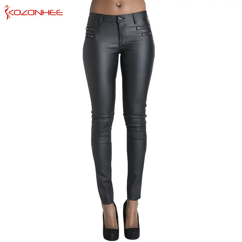 Stretch Black Pu Leather Pants Women Low Waist Female Elasticity Women