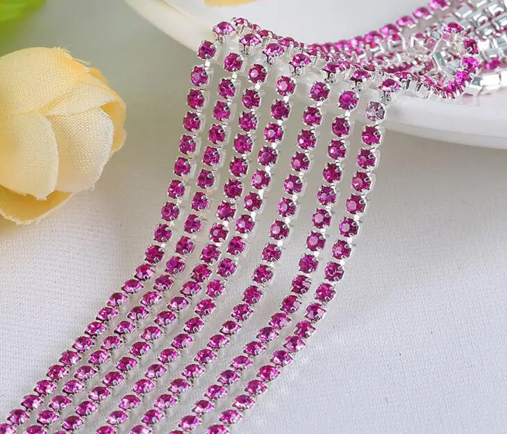10 Meters 3mm Purple Diamond Crystal Rhinestones Silver Plated Ribbon
