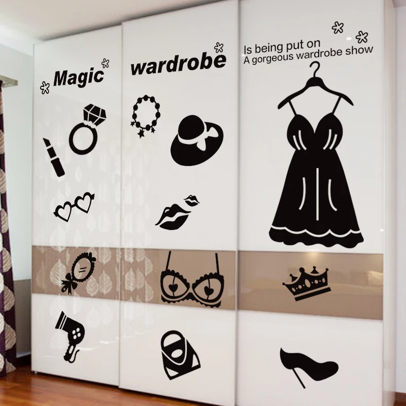Girls clothes pattern wall sticker marriage room bedroom furniture ...