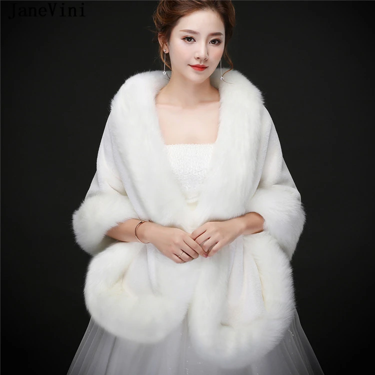 Janevini Elegant Wedding Faux Fur Shawls Women Winter Wraps Warm White ...