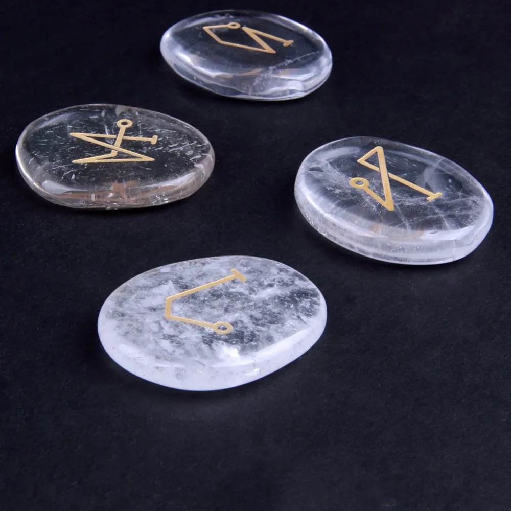 4pcs Nartural Rock Quartz Crystal Therapy Clear Stone Gold Engraved ...