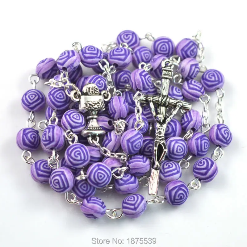 Rose plastic bead catholic rosary necklace water effect beautiful bead ...