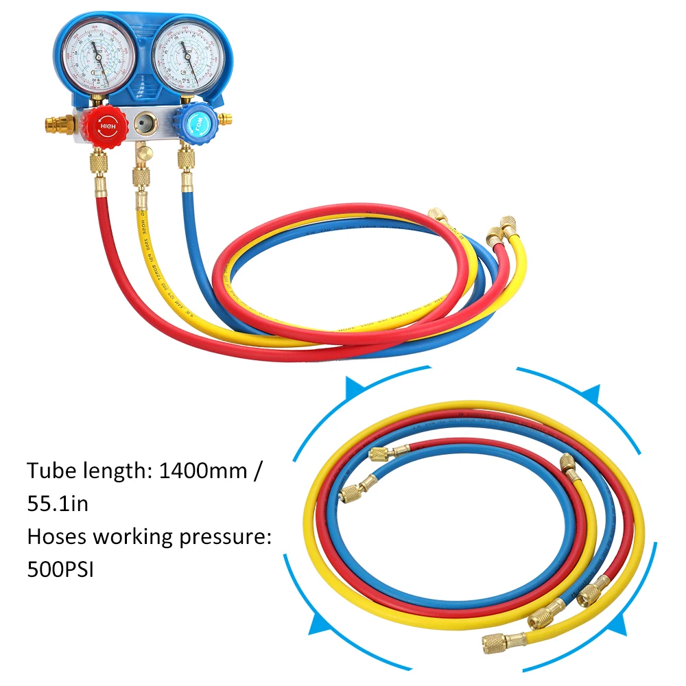 Car Air Conditioning Refrigerant Freon Double Valve Pressure Gauge ...