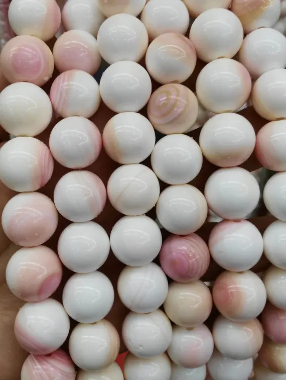 10mm 16inch conch natural queen shell gergous round ball pink red charm ...