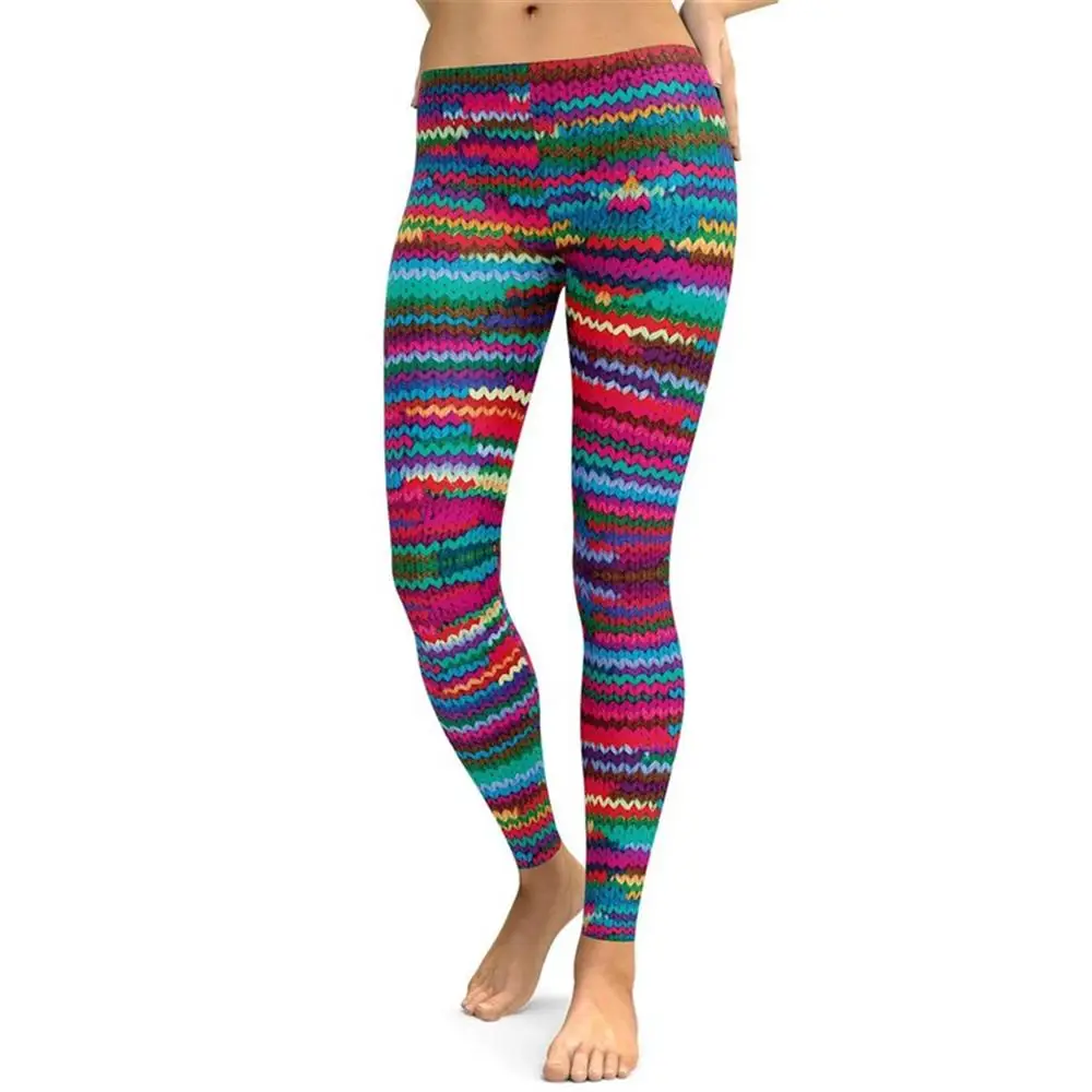 2018 Fashion Women Knit Printing Leggings High Elastic Female Gymming
