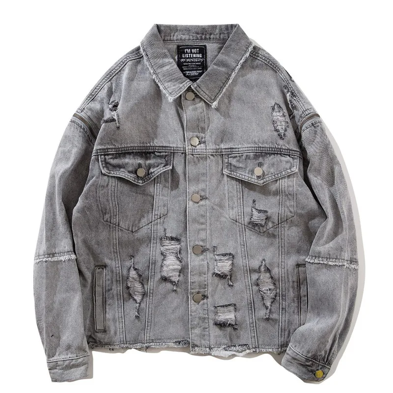 MORUANCLE Men Hi Street Ripped Denim Jackets Detachable Sleeve ...