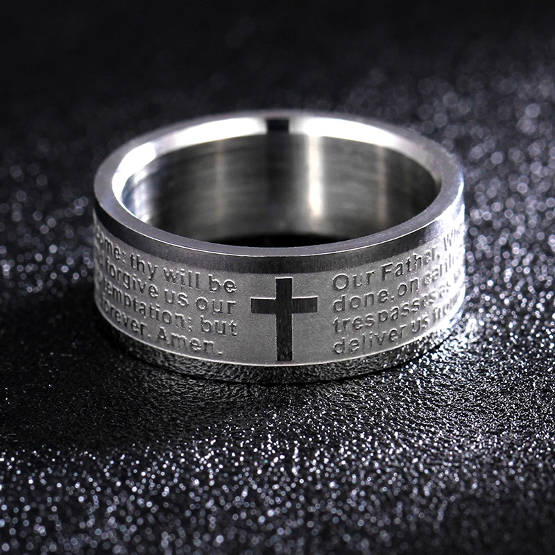 Mangosky English Titanium Steel Christian Cross Bible Ring For Men And ...