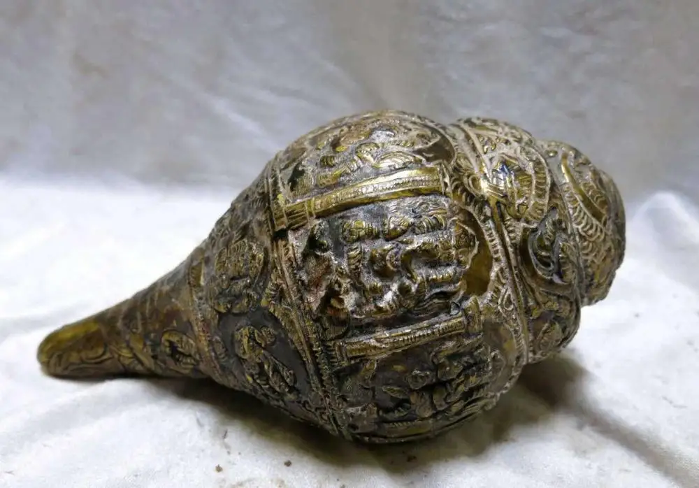 Tibet bronze carved fine many buddha Buddhism sea snail Sculpture ...