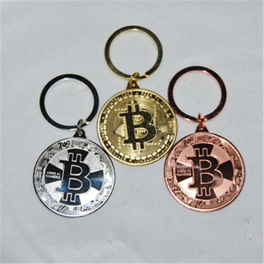 Sample order!Mix3pcs/lot rendy Gold Silver Color Alloy Bitcoin keychain ...