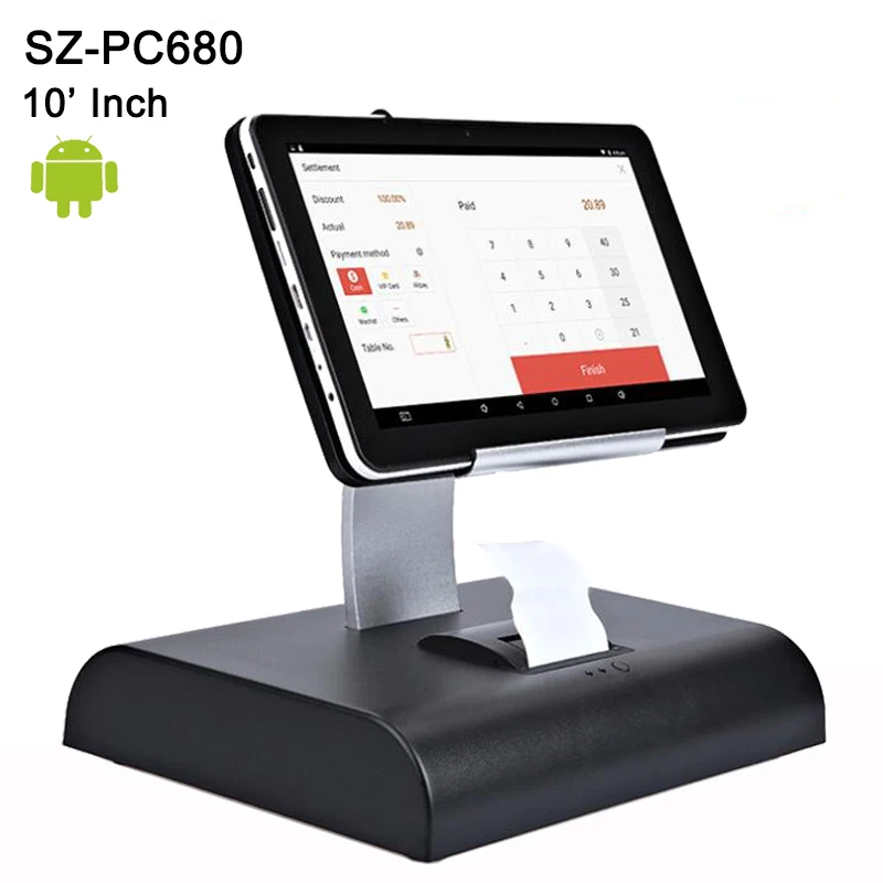 10 인치 터치 스크린 안드로이드 태블릿 Pc 금전 등록기 Pos 시스템 소프트웨어 태블릿 Pos 내장 프린터 지원 Wifibluetoothbluetooth