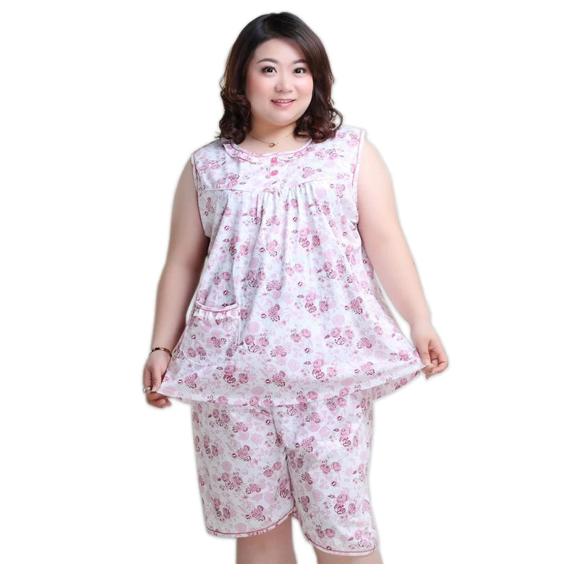 Plus size 130KG Fresh Floral shorts pajamas sets women summer 65% ...
