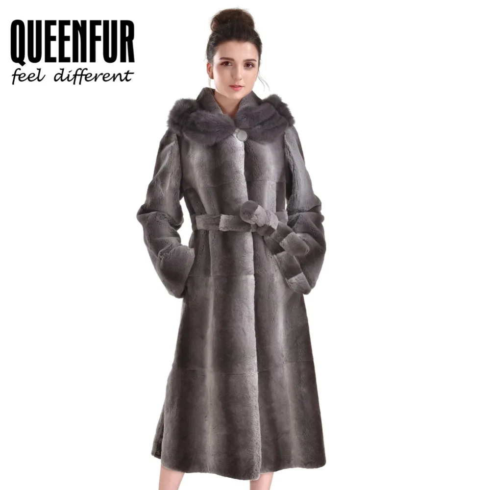 Genuine Rabbit Fur Coat With Belt Women Real Fur Overcoat With Natural ...