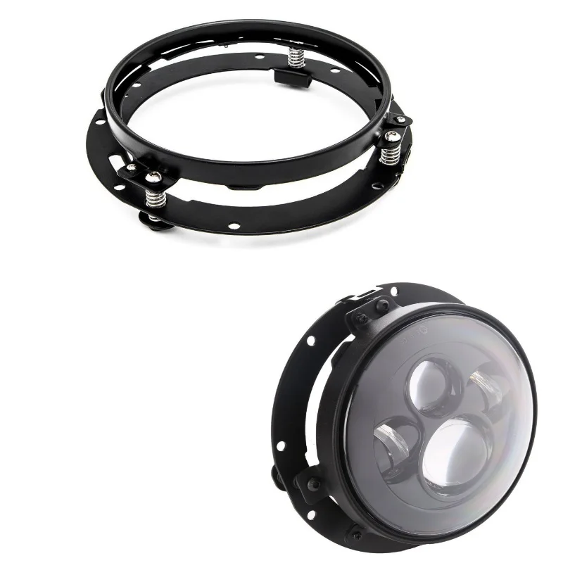 7-Inch-Black-Chrome-Round-LED-Headlight-Adapter-Mounting-Ring-Bracket ...