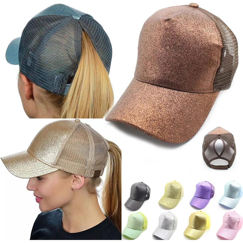 Glitter Ponytail Mesh Hat Men Women Baseball Cap Adjustable Female ...