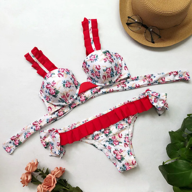 Bonitakinis Sexy Bandage Swimsuit Ruffled Bikini Set Women Swimming ...
