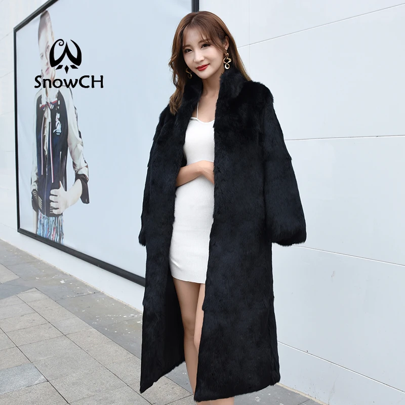 New Genuine Rabbit Fur Coat women full pelt rabbit fur jacket very long ...
