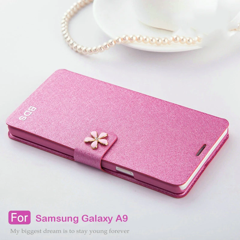 For Samsung Galaxy A9 case, Xinyi Series Luxury Silk PU Leather Flip ...