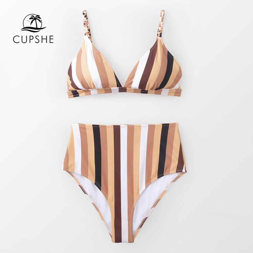 Cupshe Sexy Stripe High Waisted Bikini Sets Women Braided Triangle Two
