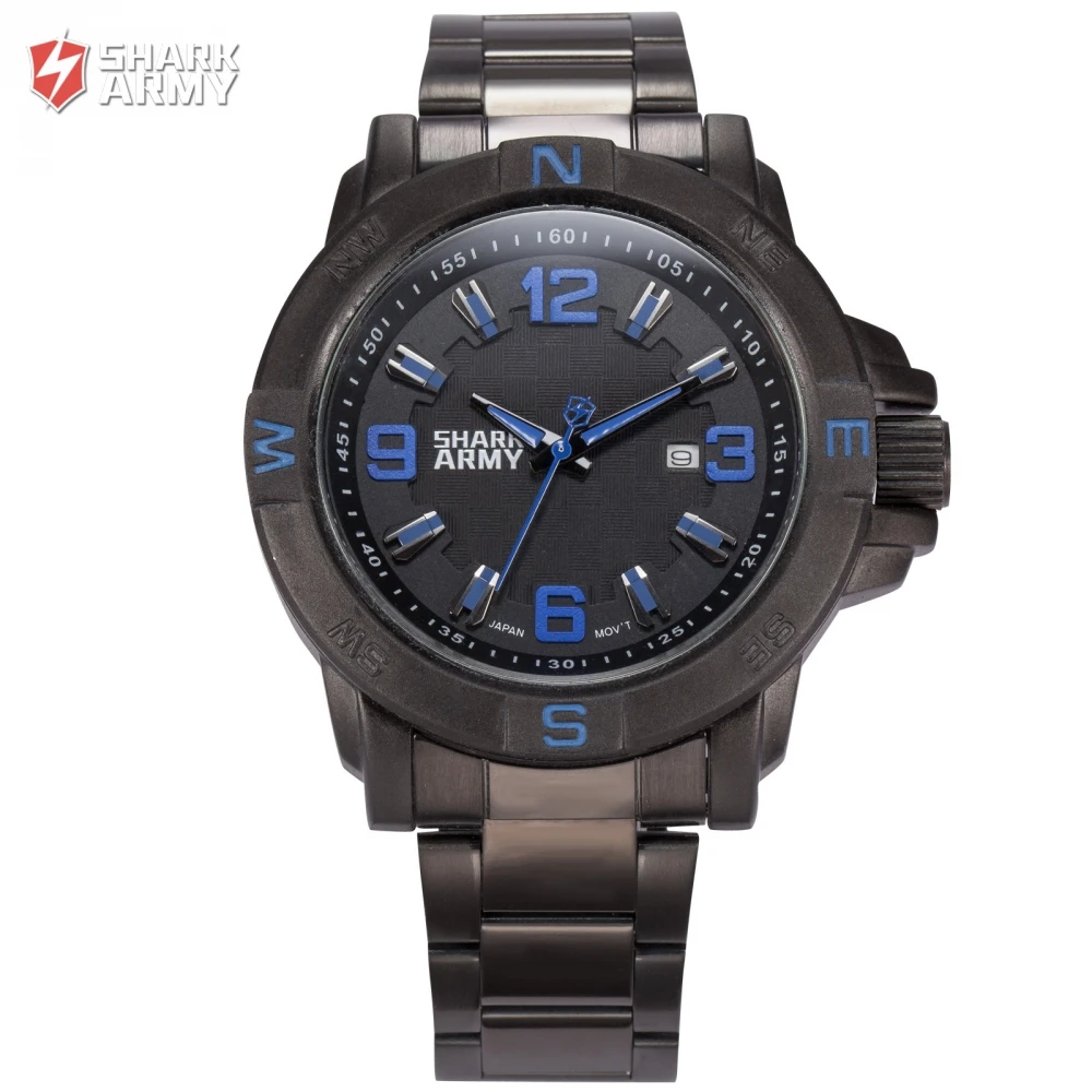Shark Army Watch Fashion Relojes Gombre Black Stainless Steel Analog ...