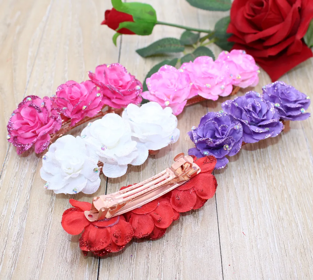 2Pcs/lot New Beautiful 5 Colors Flowers Girls Hair Clip Rhinestones ...