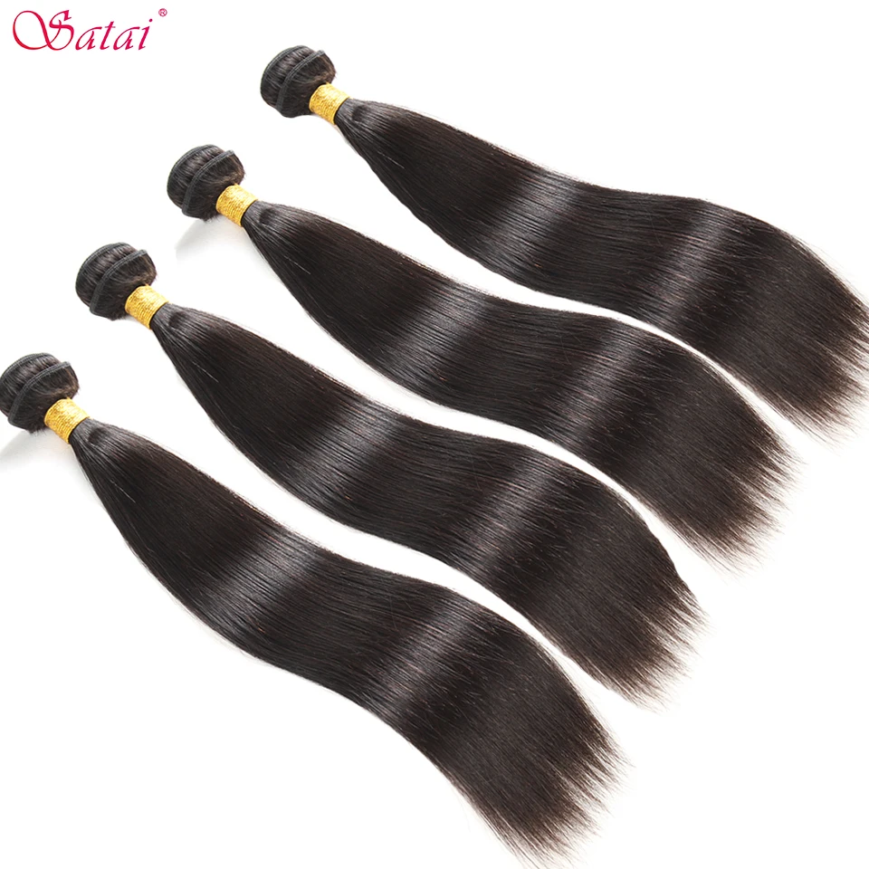 SATAI 4 Acordo Feixes Feixes de Cabelo Humano Em Linha Reta Cor Natural ...