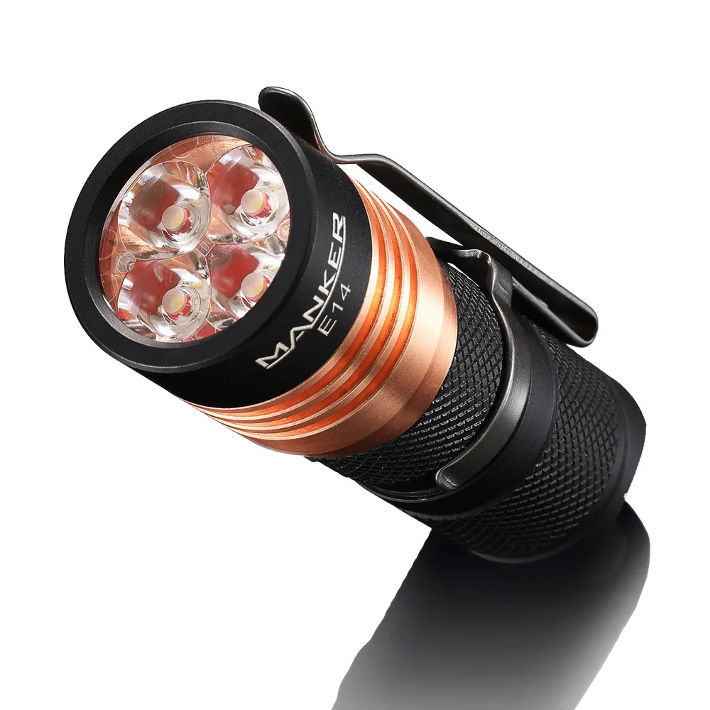 Manker E14 1600 Lumens 4x Nichia 219C LED Flashlight Use 18350 / 16340 ...