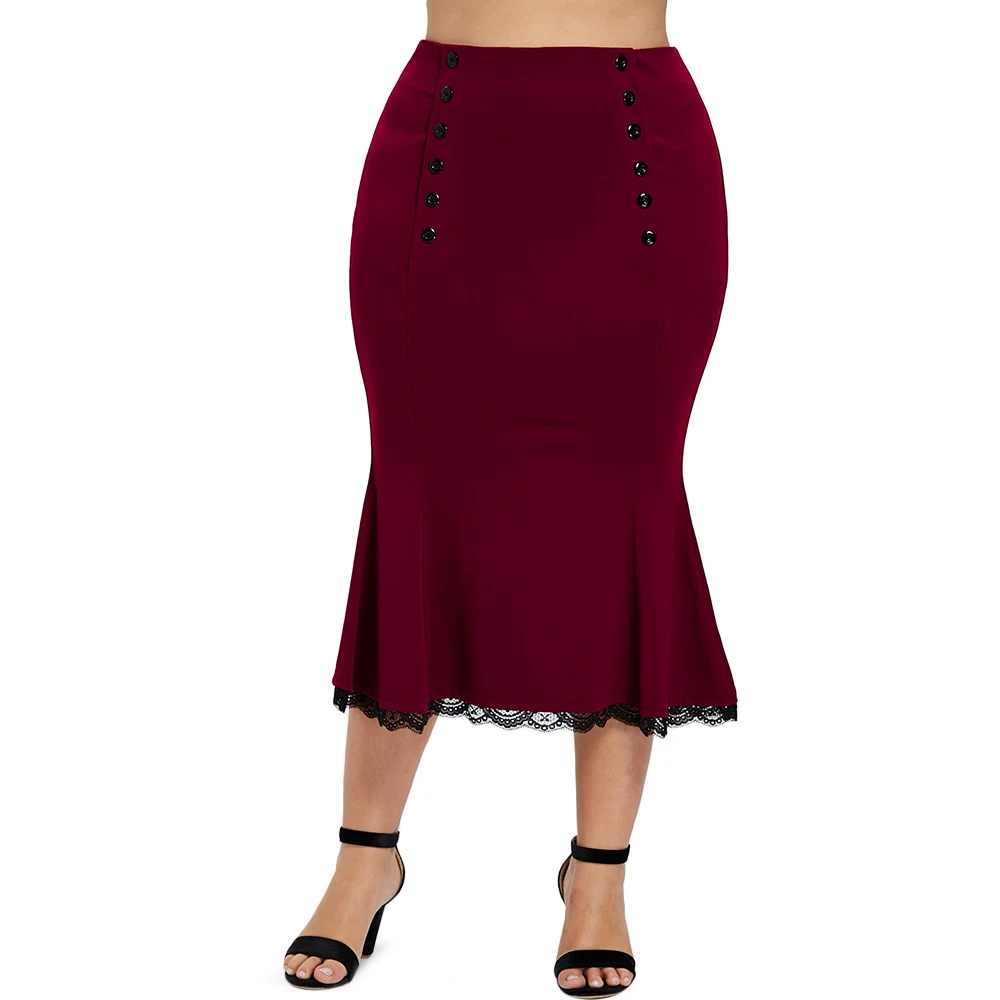 Wipalo Women Plus Size 5XL Button Detail Fishtail Skirt Fashion Lace ... Wipalo Women Plus Size 5XL Button Detail Fishtail Skirt Fashion Lace ...