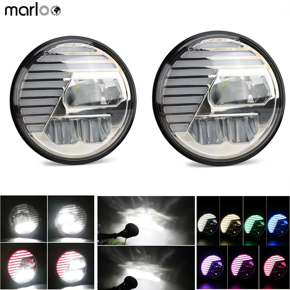 Marloo RGB 7 Inch LED Headlight, 7" Round DRL RGB Headlamp Bluetooth ...